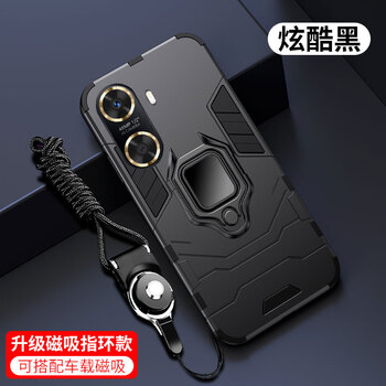 华为畅享60手机壳防摔MGA一AL40硅胶保护套畅想60外壳六十磁吸车载一体指环支架全包抗爆滑散热男 炫酷黑【磁吸指环】+全屏钢化膜+两用挂绳 ...