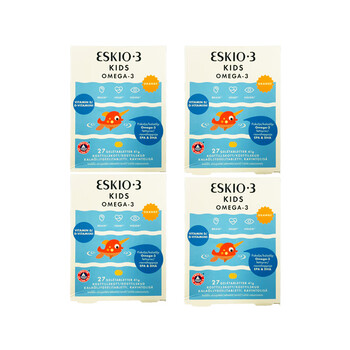 （瑞典直邮）瑞典Eskio Eskimo-3 鱼油Kids鱼油omega-3儿童深海鱼液体鱼油DHA 果冻鱼油27粒（2岁以上橙子味）*4盒 ...
