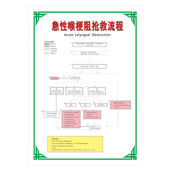 医院制度牌宣传画急救程序挂图过敏性休克抢救流程图示意图墙贴画覆膜防水贴纸WSB169 WSB169-22 急性喉梗阻抢救流程 40*30厘米 覆膜防水PP贴纸