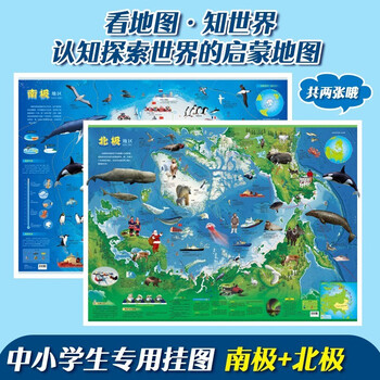 新版 2022中国地图和世界地图2张墙贴中小学生通用大尺寸高清地图儿童房专用地理百科知识挂图家用地图 【南极地图+北极地图】