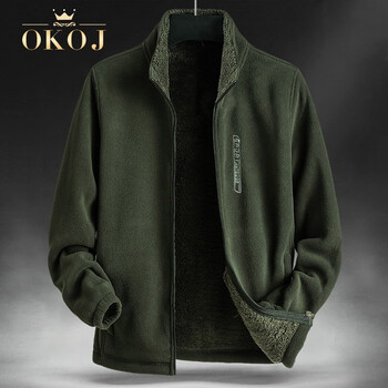 OKOJ品牌抓绒衣男加厚摇粒绒外套男秋冬新款户外加绒宽松大码上衣抓绒夹克男 军绿 XL【图片 价格 品牌 报价】-京东