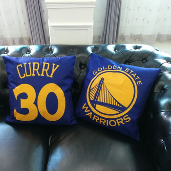 【球迷推荐】NBA科比库里棉麻抱枕快船威少杜兰特篮球靠垫乔丹骑士艾佛森靠枕 勇士库里（双面） 45*45cm(枕套+枕芯)