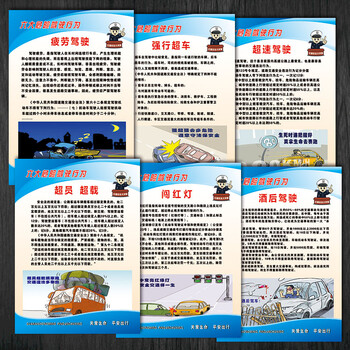 交通安全宣传画海报标语展板挂图六大危险驾驶行为宣传栏套图JTX15 覆膜防水PP贴纸 60*40厘米*6张
