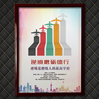 新版企业文化宣传画海报挂图标语公司办公室装饰布置PS仿红木挂墙画框IBH32 IBH32-09 逆境磨励德行 30*40cm PP覆膜贴纸(不含框)