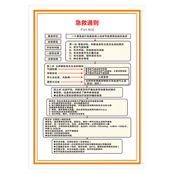 医院示意图片急诊抢救流程心跳骤停抢救流程图宣传画挂图墙贴画覆膜防水贴纸WSB182 WSB182-01 急救通则 70*50厘米 覆膜防水PP贴纸