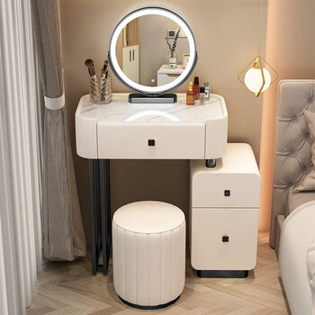 OIUYT北欧现代简约化妆台桌一体式实木岩板梳妆台高级轻奢卧室 黑腿白色60桌+柜+智能镜+圆凳【图片 价格 品牌 报价】-京东