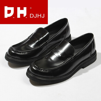 DJHJ【品质生活】轻奢品牌休闲鞋子男英伦休闲乐福鞋男真皮手工亮面鞋圆头厚底鞋一脚蹬鞋商务正装鞋 黑色 38【图片 价格 品牌 报价】-京东