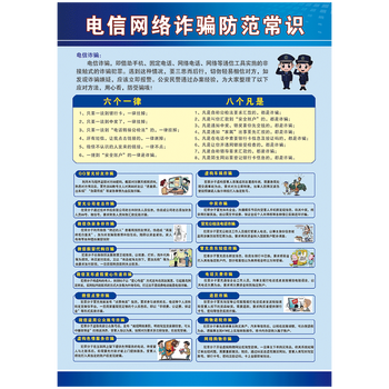 防骗宣传栏警方提示挂图海报谨防电信网络诈骗防范常识宣传画墙贴画覆膜贴纸OGH OGH17-08 电信网络诈骗防范常识 60*40厘米 覆膜防水PP贴纸
