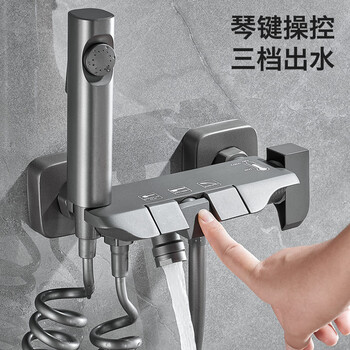 ROTTEX 枪灰色淋浴花洒套装全铜浴缸龙头简易分体式卫生间浴室增压沐浴 枪灰色琴键三档龙头单主体款【图片 价格 品牌 报价】-京东