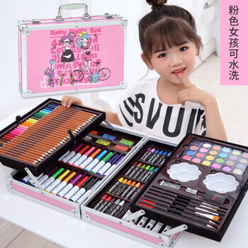 儿童画笔套装美术学习用品画画工具绘画水彩笔小学生圣诞节礼物 200粉色女孩可水洗