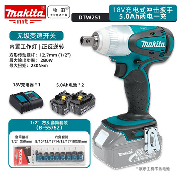 【牧田DTW251】牧田（MAKITA）DTW251充电式冲击扳手电动扳手（1/2"） 5.0Ah两电一充 【行情 报价 价格 评测】-京东