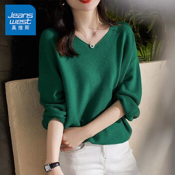 【真维斯ED-23-291002】真维斯（JEANSWEST）针织衫女2024春季修身V领长袖打底小众针织衫内搭女秋冬绿色均码【行情 报价 ...