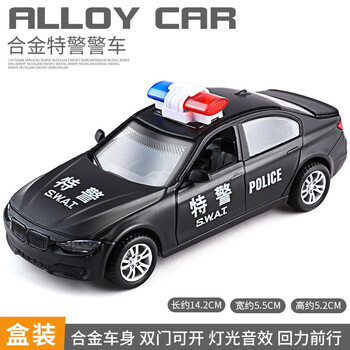 儿童警车玩具模型仿真小汽车车模男孩合金救护车警察车110玩具车 合金警车-黑