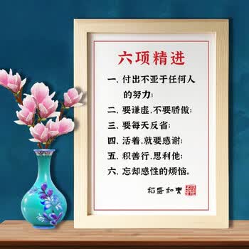 每日反思 励志字画学生书房挂画励志进步礼物摆件书法座右铭实木相框挂墙画框UTK UTK66 稻盛和夫 六项精进 A3(挂墙专用)