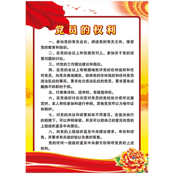 党建文化宣传画海报展板党支部活动室布置装饰挂图制度牌宣传栏墙贴纸ODL15 ODL15-02 党员的权利 40x60cm  PP覆膜贴纸