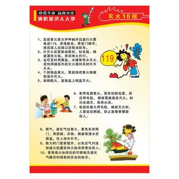 消防安全宣传画挂图海报消防规章制度牌消防安全告知书四个能力墙贴画贴纸VCH VCH02 灭火十招 40*30厘米 覆膜防水PP贴纸