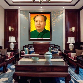 毛主像挂像墙画主席客厅中堂挂画壁画斯大林孙中山马克思伟人画像 精致典雅黑色框10号 宽度80*100高度 有框 有机透明板