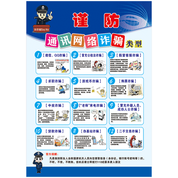 防骗宣传栏警方提示挂图海报谨防电信网络诈骗防范常识宣传画墙贴画覆膜贴纸OGH OGH17-03 反电诈 60*40厘米 覆膜防水PP贴纸