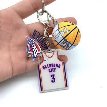 NBA迷你篮球钥匙扣詹姆斯库里科比书包挂件公仔男生个性创意潮流 3号保罗球衣+雷霆 篮球