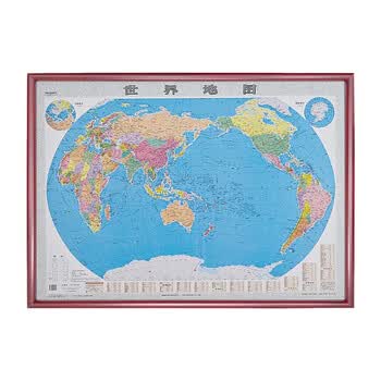 2022新工艺 世界地图挂图有框办公室装饰画书房客厅挂画新版超大壁画 仿木框和现代金属框 1.1米*