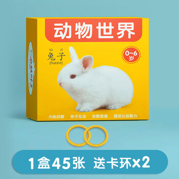 动物卡片早教认知儿童识字看图识物启蒙书幼儿宝宝认字益智玩具闪 动物世界【加厚大卡45张】