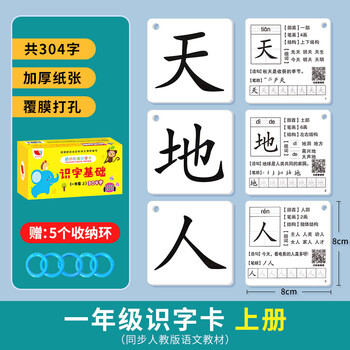 汉语拼音卡片一年级专用教具全套小学人教版字母带声调幼小衔接 一年级上册同步识字卡（打孔加厚）304字