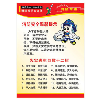 消防安全宣传画挂图海报消防规章制度牌消防安全告知书四个能力墙贴画贴纸VCH VCH05 消防安全温馨提示 100*70厘米 覆膜防水PP贴纸