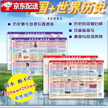 【多规格】中外历史时刻表和地图+中国/世界地图 水晶版  热爱我求学的城市天津文化地图 冯骥才 中国+世界历史速记地图【鼠标垫桌垫】41*28厘米
