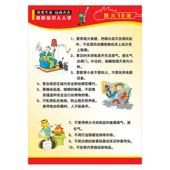 消防安全宣传画挂图海报消防规章制度牌消防安全告知书四个能力墙贴画贴纸VCH VCH01 防火十法 60*40厘米 覆膜防水PP贴纸