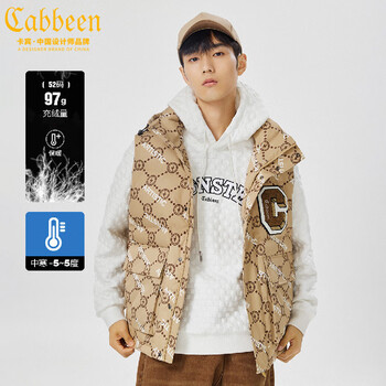 卡宾Cabbeen 【logo印花】春秋季款新毛巾绣羽绒马甲款潮宽松外套 卡其色35 XL【图片 价格 品牌 报价】-京东