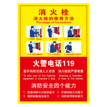 消防安全挂图海报展板宣传画消防安全四个能力展板制度牌宣传栏墙贴画贴纸VCH VEH26 消火栓使用 40x60cm  PP覆膜贴纸