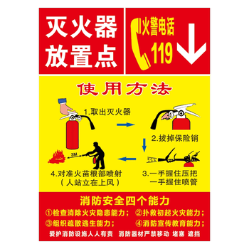 灭火器放置点标志标识牌消防使用方法四个能力指示箭头标示贴TEP TEP103 灭火器放置点 40x30cm  PP覆膜贴纸