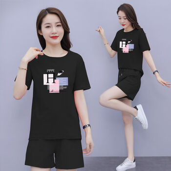 FHRU套装女夏季新款休闲宽松百搭短裤运动套洋气两件套潮 黑上衣+黑裤 3XL (建议145-160斤)【图片 价格 品牌 报价】-京东