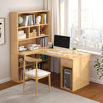普派（Pupai）电脑桌转角书桌书架一体学习桌带书柜一体办公写字桌子台式家用桌 【桌椅组合】橡木色120cm+钢椅【图片 价格 品牌 报价】-京东
