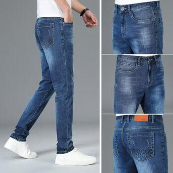 FHRU高端冰丝牛仔裤男士夏季薄款直筒男裤子休闲潮牌复古弹力长裤 6877蓝色 32【图片 价格 品牌 报价】-京东