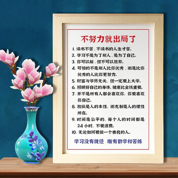 写给儿子的话 激励孩子独立上进女儿励志书画书房摆台挂墙画框学生座右铭实木相框UTK UTK29学习没有捷径不努力就出局了 A3(挂墙专用)