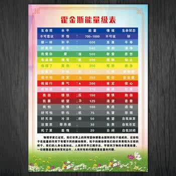 霍金斯能量等级表思维情绪能量层级图励志标语学习金字塔挂图宣传画心理咨询教学挂画贴纸SCY73 SCY73-04 霍金斯能量级表 60*80cm  PP覆膜贴纸