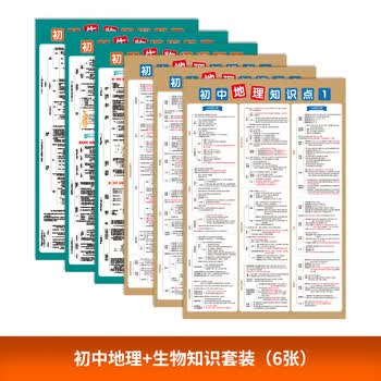 初中化学重点知识点挂图方程式归纳汇总挂图人教版全套墙贴纸初中地理+生物(6张)