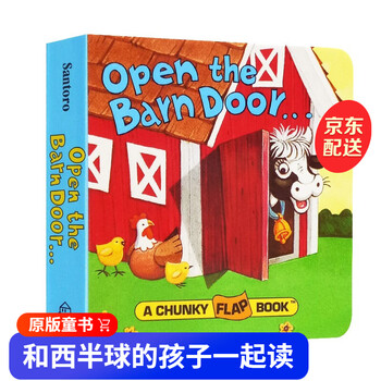 英文原版 Open The Barn Door 农场动物认知趣味翻翻书 手掌书 拟声词#
