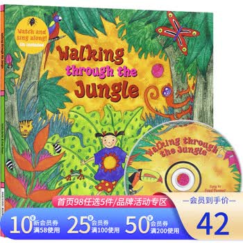 Walking Through the Jungle 英文原版儿童启蒙绘本 Barefoot Books 附CD 廖彩杏有声书单 原版CD 图画故事书 常青藤爸爸推荐