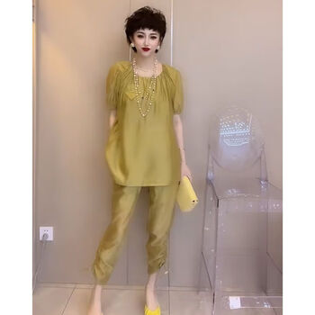 FHRU欧货衬衣上衣束脚裤子套装女2023夏季新款设计感两件套 黄色 上衣+ 套装 S【图片 价格 品牌 报价】-京东