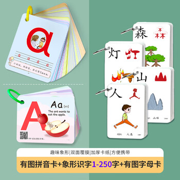 幼儿识字卡全套3000字儿童早教启蒙幼儿园宝宝认生字神器汉字卡片 象形字1-250字+有图拼音卡+有图字母卡