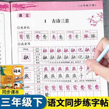 2022春版三年级下册字帖人教版语文练字帖 小学同步3年级教材课本小学生三年级下学期钢笔临摹练字 生字写字帖天天练