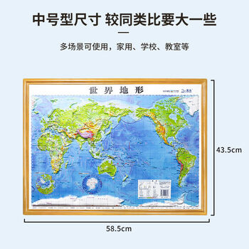 北斗中国世界地图3d立体地形图小学初中三维沙盘模型地图地理学习 世界地形图 中号（58cm*43cm）