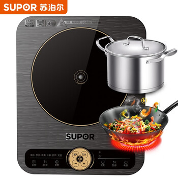 【苏泊尔C21-IH63E8】苏泊尔（SUPOR）电磁炉 大功率 微晶面板 智能旋控 拉丝防滑面板 电磁灶C21-IH63E8（赠欧式汤锅 ...