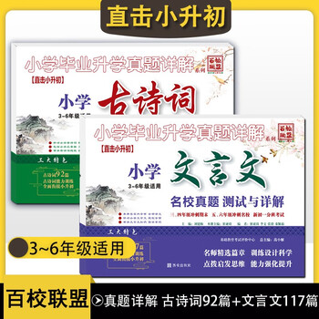 百校联盟 2022版小升初文言文+古诗文专项训练测试卷真题名校分班卷古诗词2本人教版 小学毕业升学详解考试冲刺三四五六年级衔接 小学古诗词+文言文真题测试【3-6年级】2本已选中
