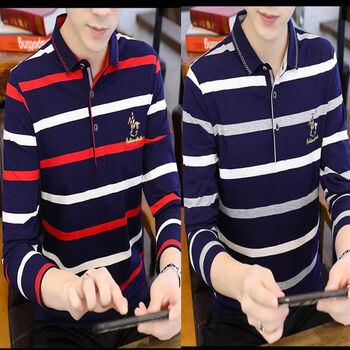 EPWO春夏薄休闲男装t恤男条纹polo衫体恤中青年衣服T 851绣马[红+蓝] XL 110-125斤【图片 价格 品牌 报价】-京东