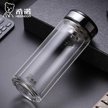 【希诺XN-6753】希诺（HEENOOR）玻璃杯双层泡茶杯340mL便携泡茶杯子XN-6753黑色【行情 报价 价格 评测】-京东