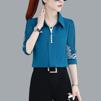 SWKE雪纺衬衫2023新款夏季女装时尚上衣洋气遮肚小衫显瘦 蓝色 XL 建议105-120斤【图片 价格 品牌 报价】-京东