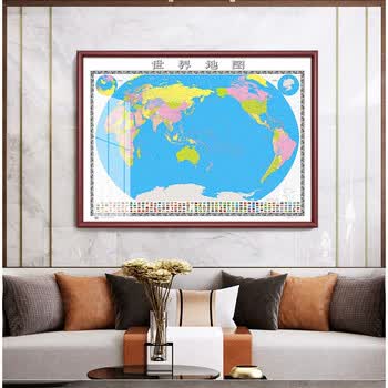 【定制边框】地图 带框实木装裱 办公室挂图 世界地图（红色实木框）